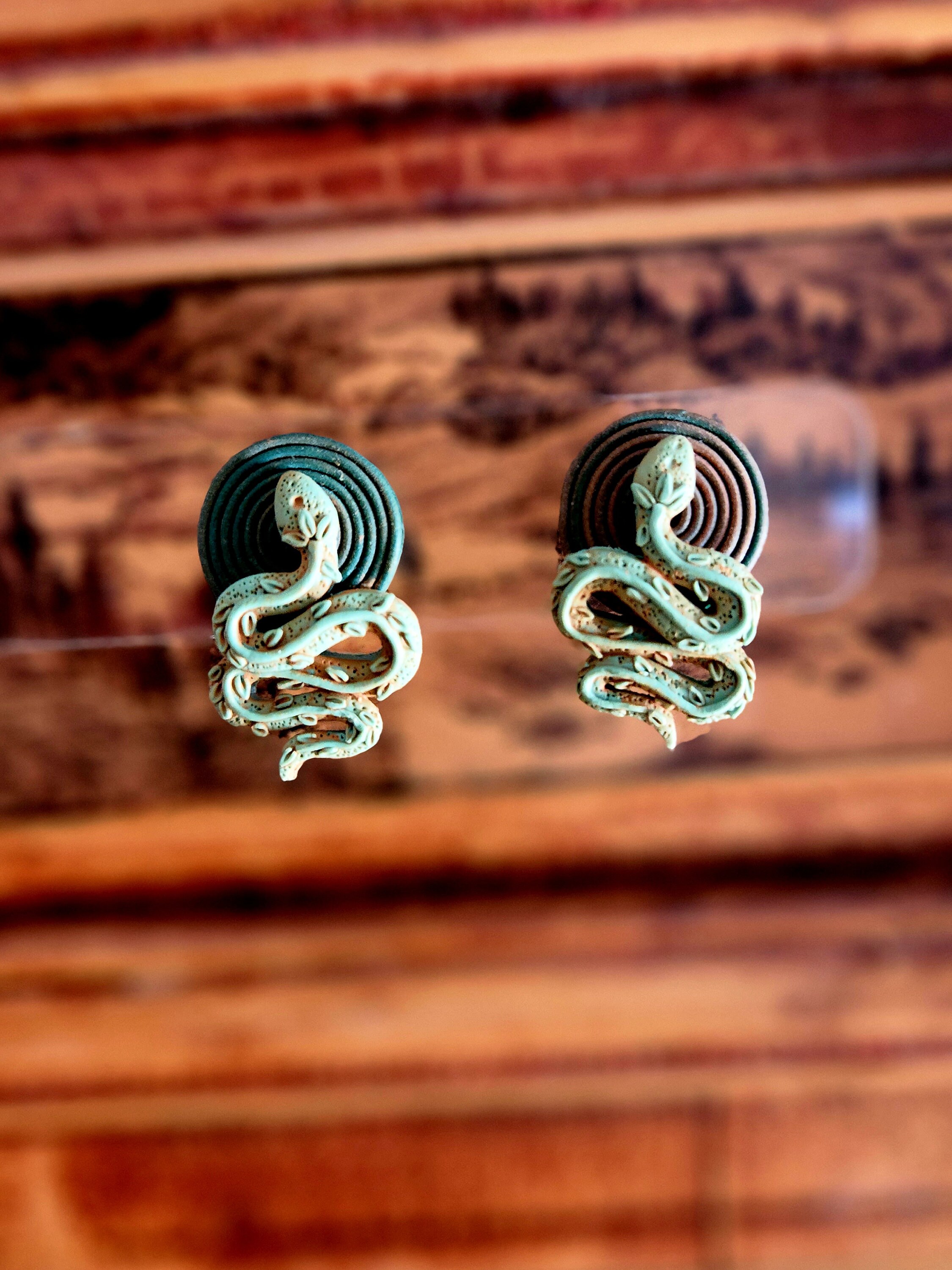 Serpent Rising. Snake and Sun Polymer Clay Earrings. - Etsy
