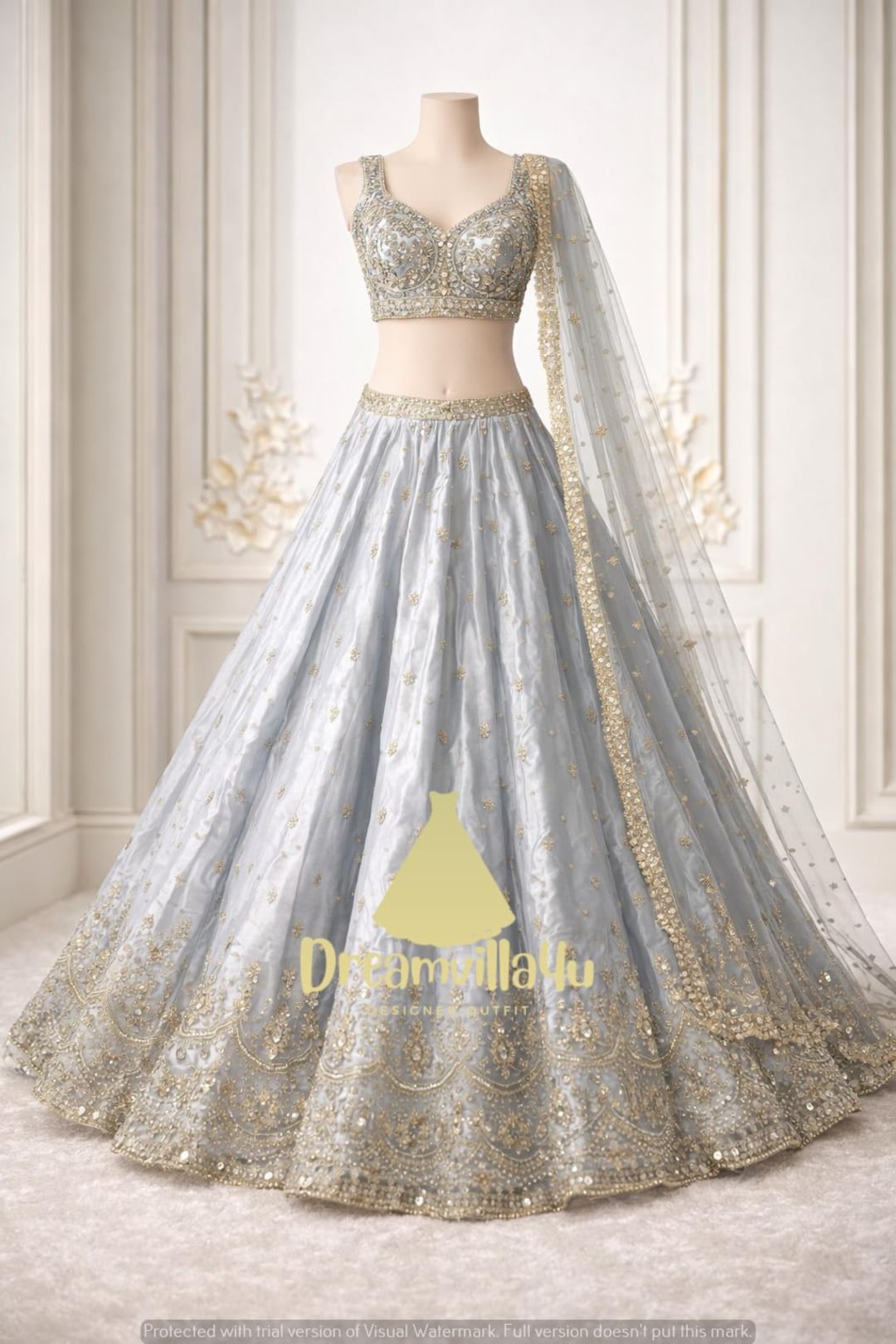 Grey Color Lehenga Choli Set | Thread & Sequence Embroidery | Fully ...