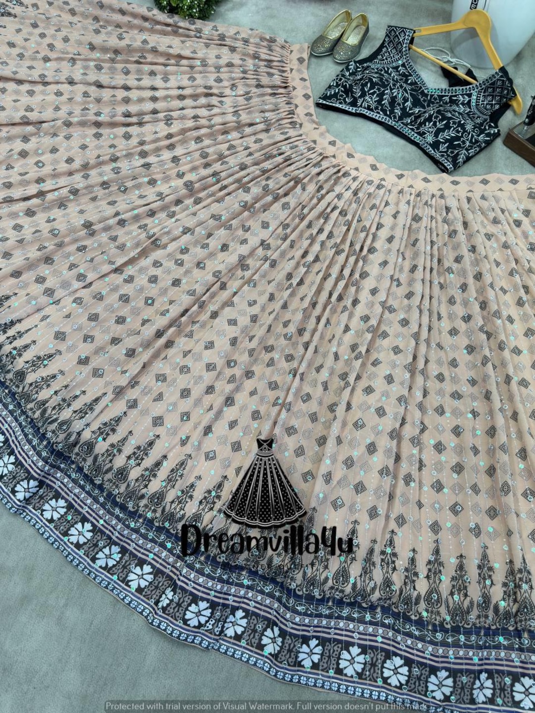 Digital Print Lehenga Choli With Embroidery Sequin Design - Etsy