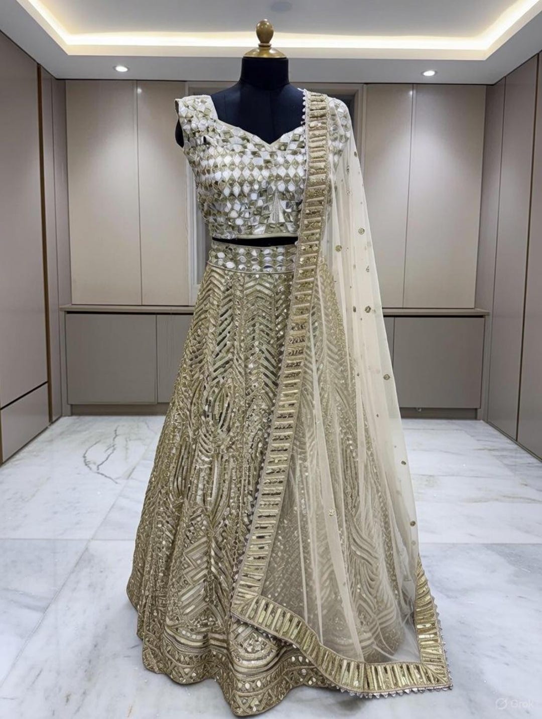 Gold Color Lehenga Choli Set | Thread & Sequence Embroidery | Fully Stitched Lehenga With ...