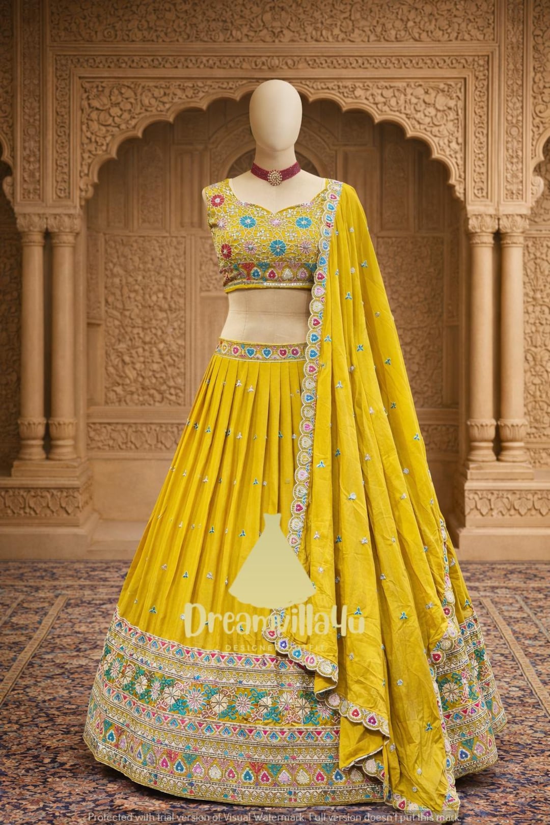 Mustard Yellow Color Lehenga Choli Set | Thread & Sequence Embroidery ...