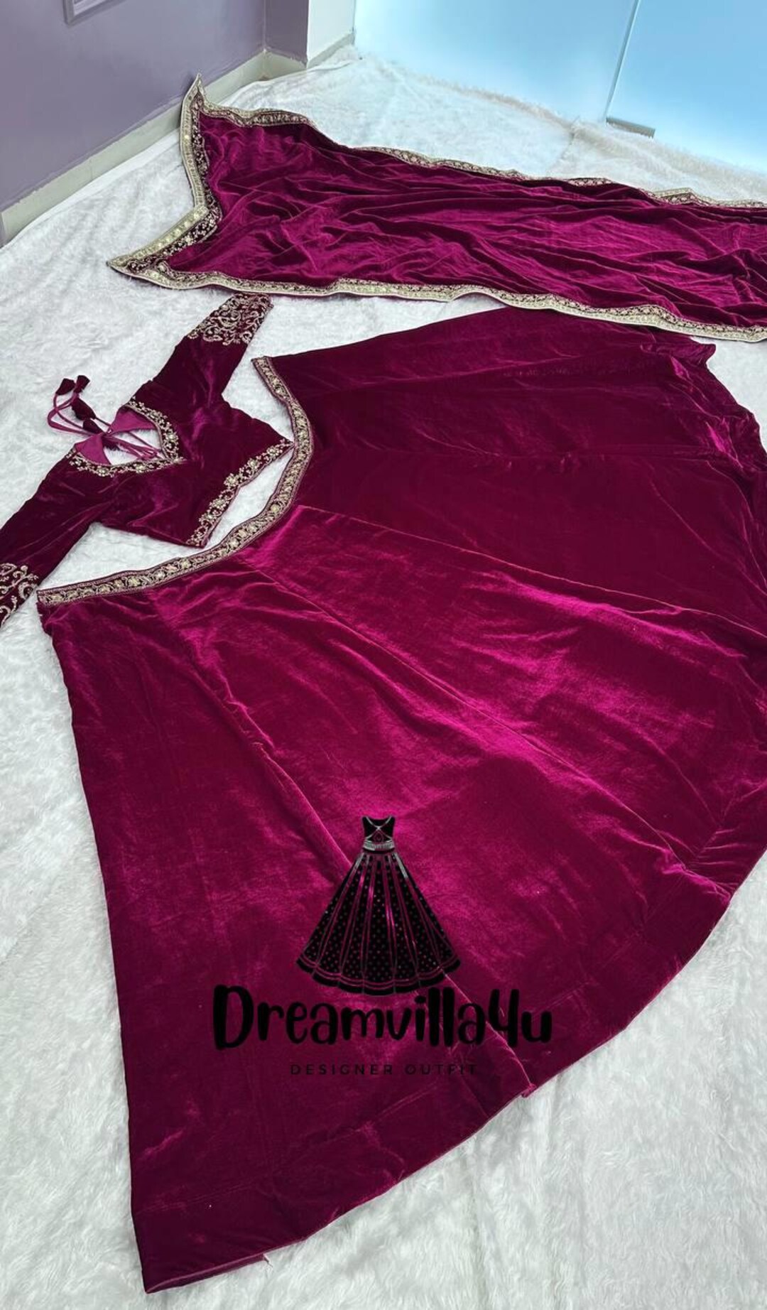 Velvet Lehenga Choli With Zari, Sequin & Dori Work - Etsy