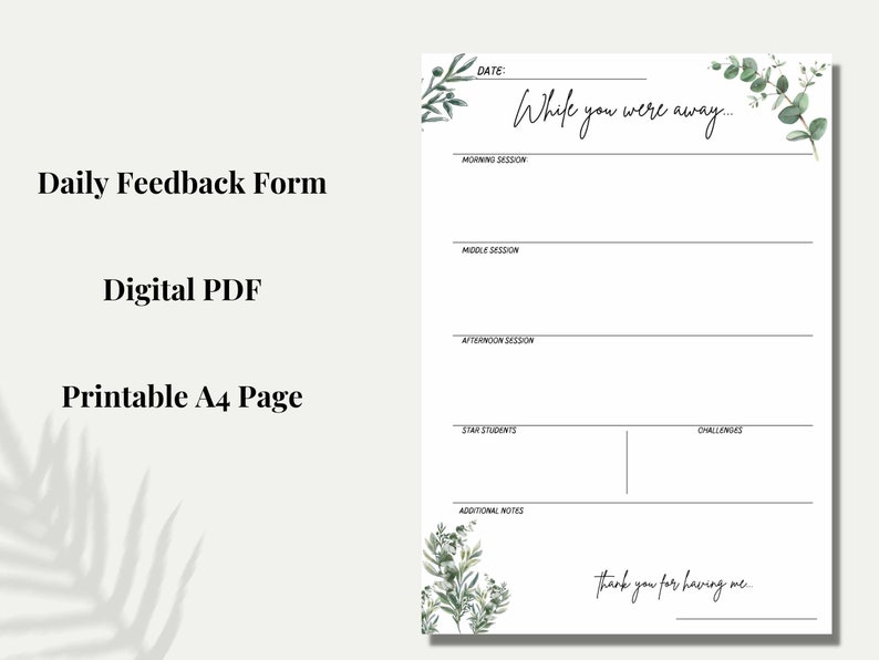 Casual Teacher Printable-relief Teacher Notes - Daily Lesson Planner or ...