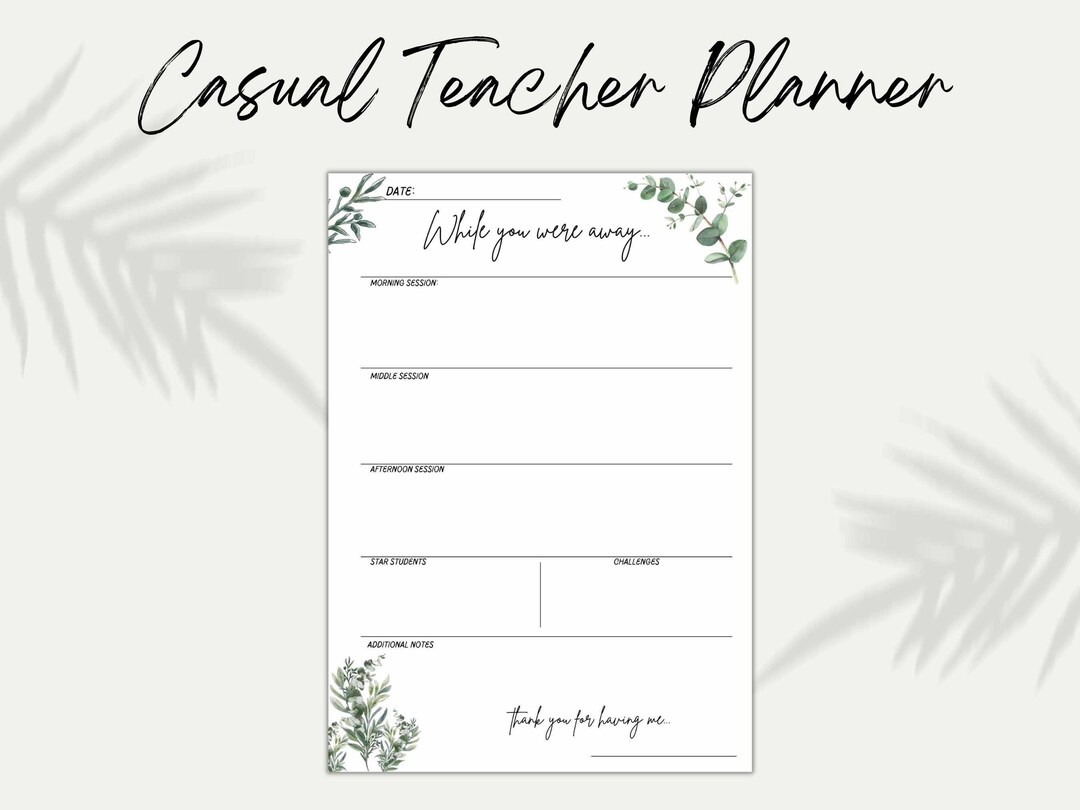Casual Teacher Printable-relief Teacher Notes - Daily Lesson Planner or ...