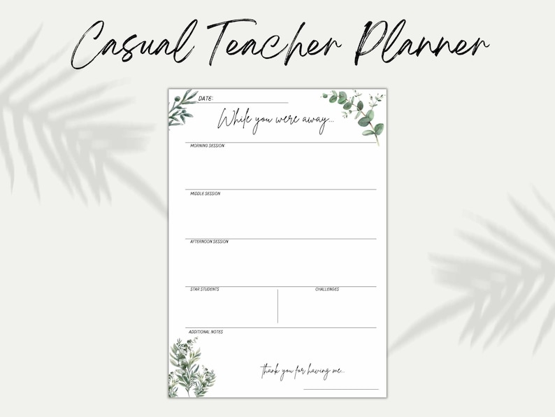 Casual Teacher Printable-relief Teacher Notes - Daily Lesson Planner or ...