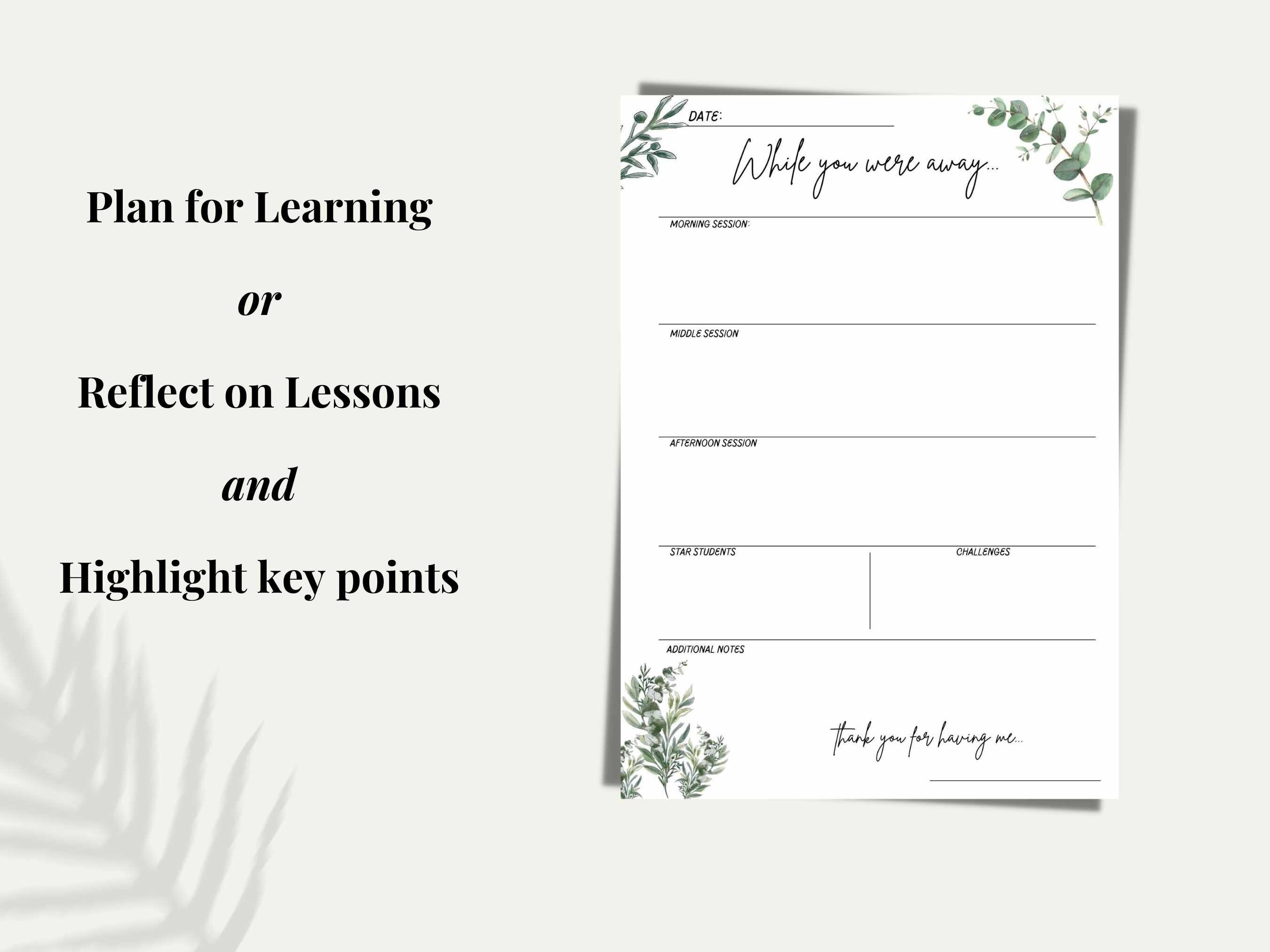 Casual Teacher Printable-relief Teacher Notes - Daily Lesson Planner or ...