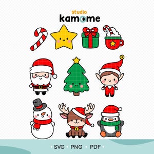 Kawaii Christmas Cute Bundle SVG, Santa Elf Snowman PNG, Clipart Bundle ...