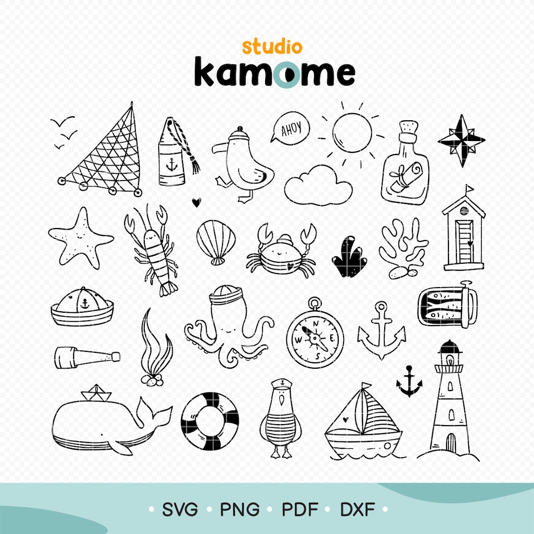 Maritime Bundle Svg Dxf Png Pdf Files, Seagull, Anchor, Whale, Buoy ...