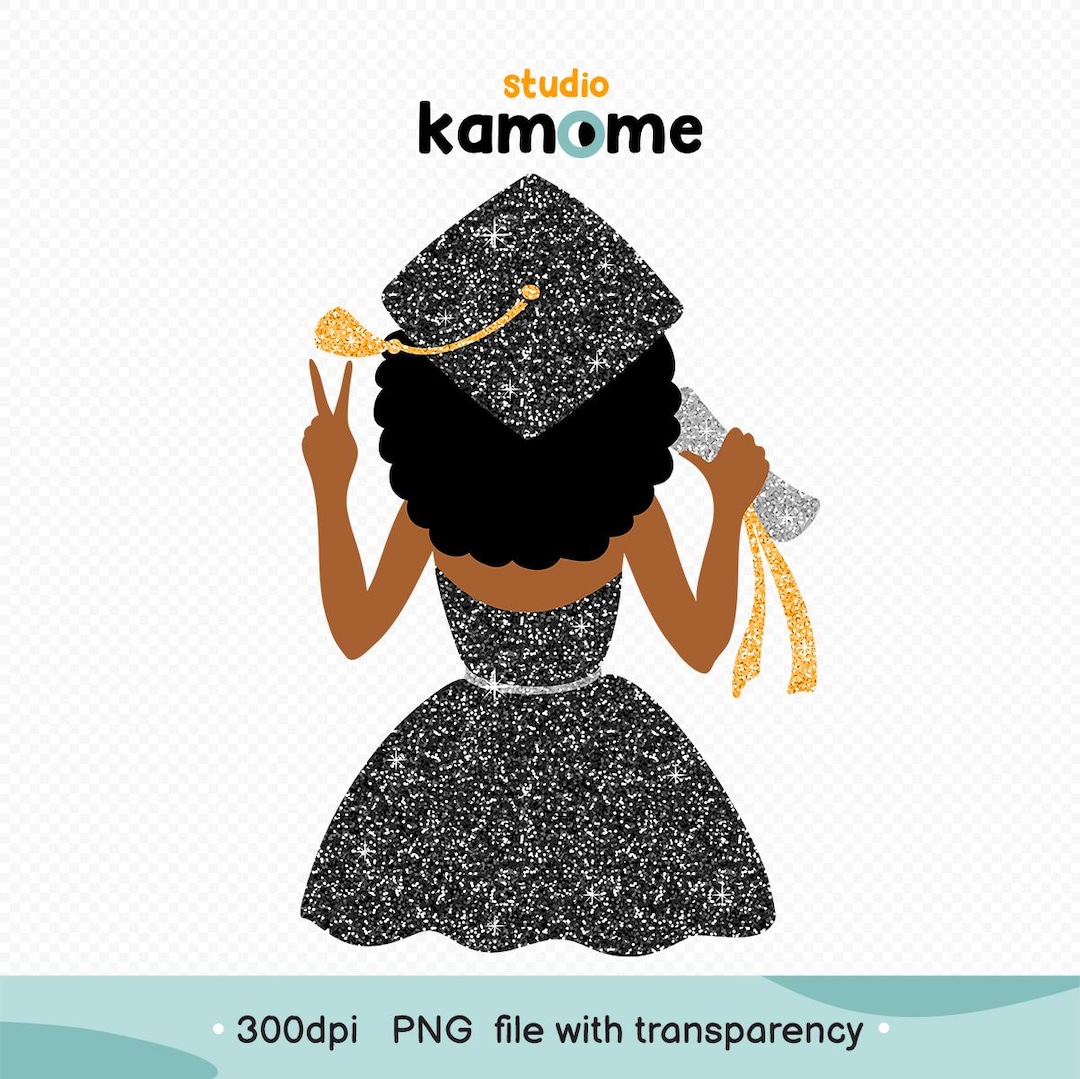 Black Girl Graduation Glitter Png, African American Graduation Girl Png ...