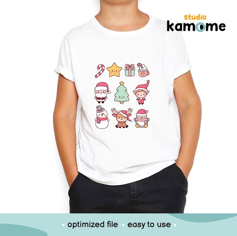 Kawaii Pastel Christmas Cute Bundle SVG, Santa Elf Snowman Clipart ...