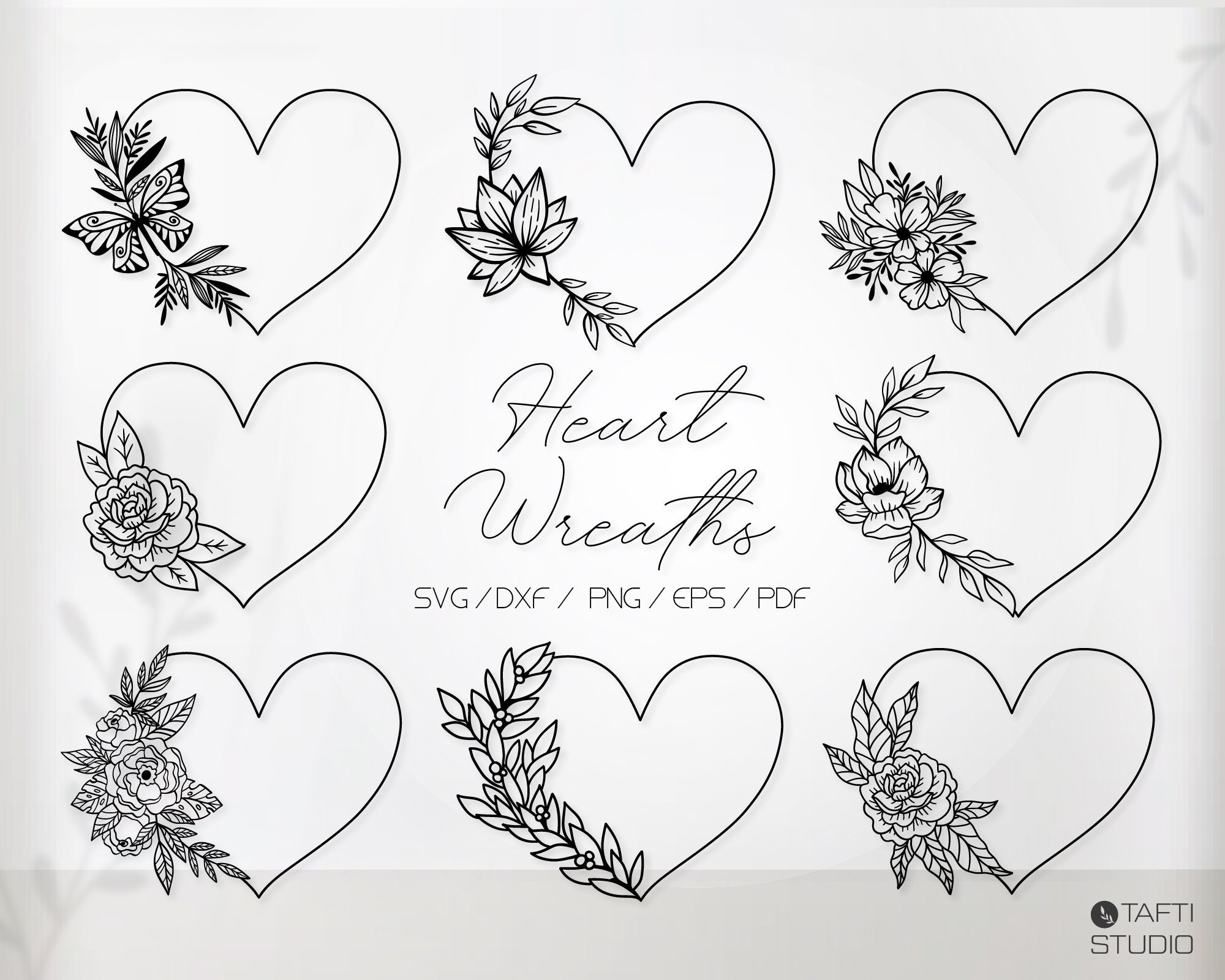 Heart Frame Svg Bundle Floral Heart Png Clipart Monogram Etsy Uk