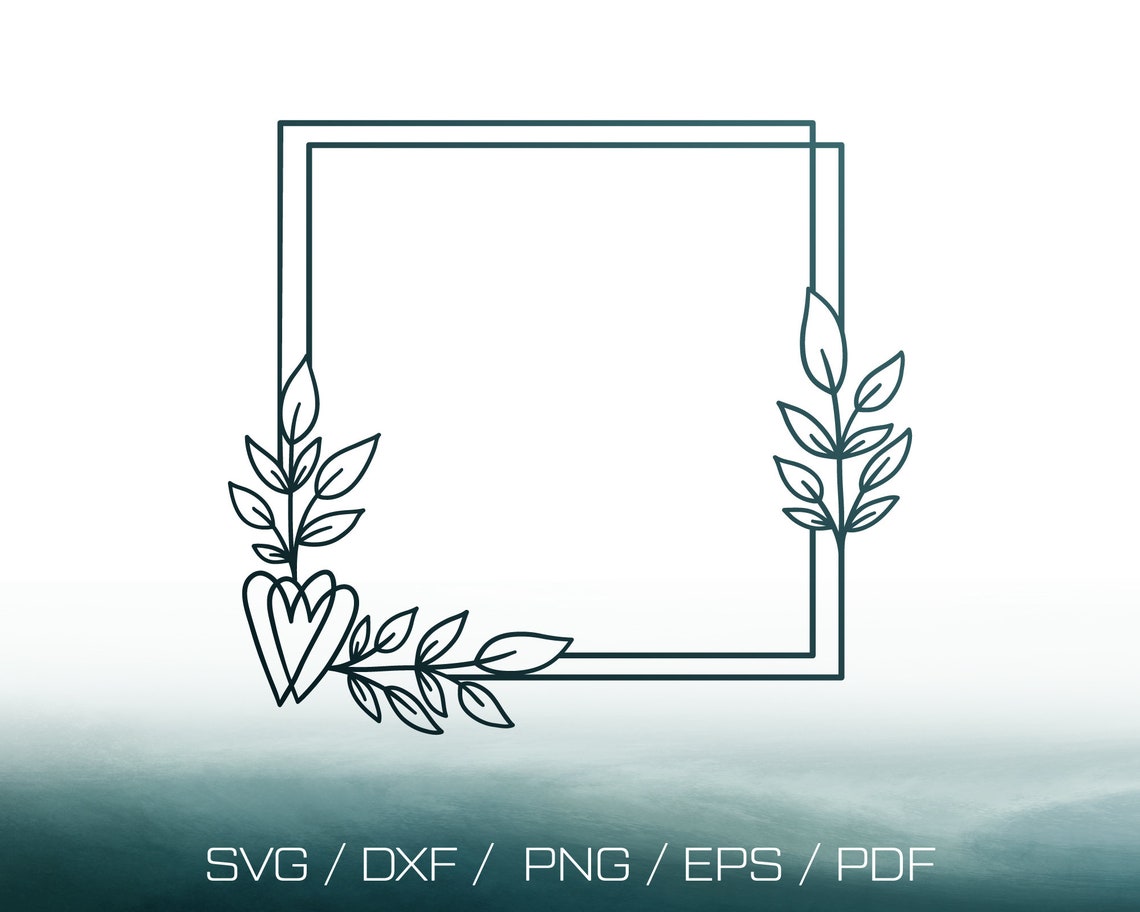 Square Frame Svg, Floral Border Png Clipart, Heart Wreath Svg File for ...