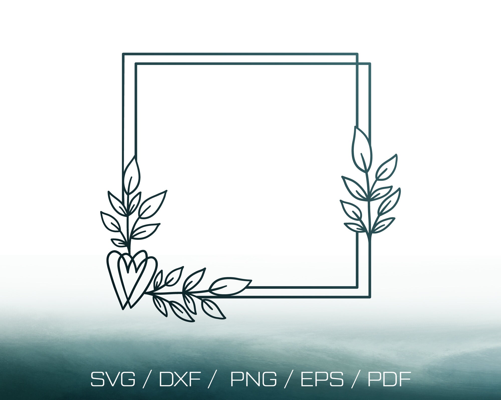 Square Frame Svg, Floral Border Png Clipart, Heart Wreath Svg File for ...