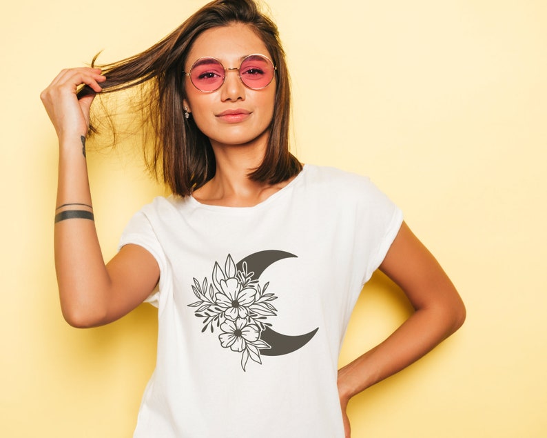 Moon and Flowers Svg Cut File Floral Moon Png Clipart for T - Etsy