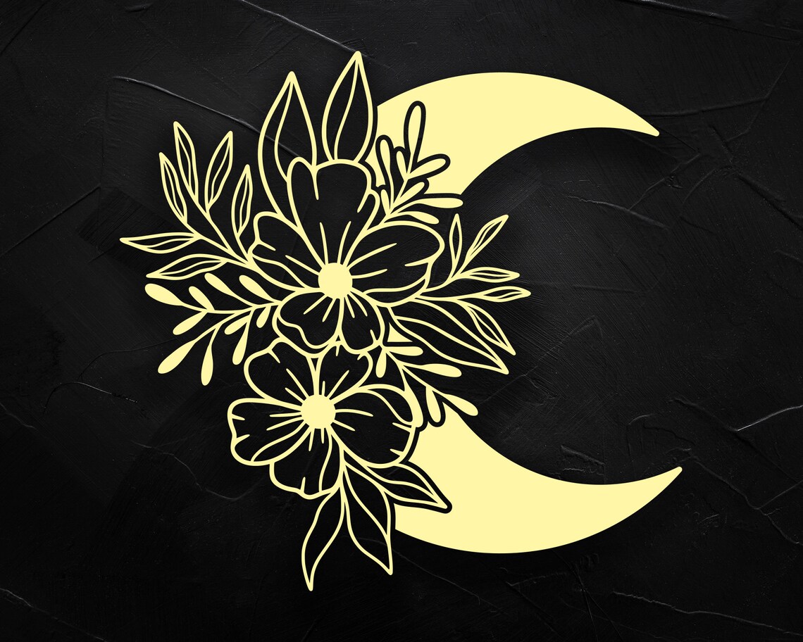 Moon and Flowers Svg Cut File Floral Moon Png Clipart for T - Etsy