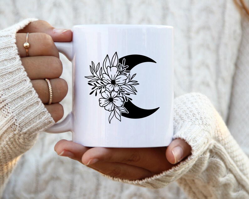 Moon and Flowers Svg Cut File Floral Moon Png Clipart for T - Etsy