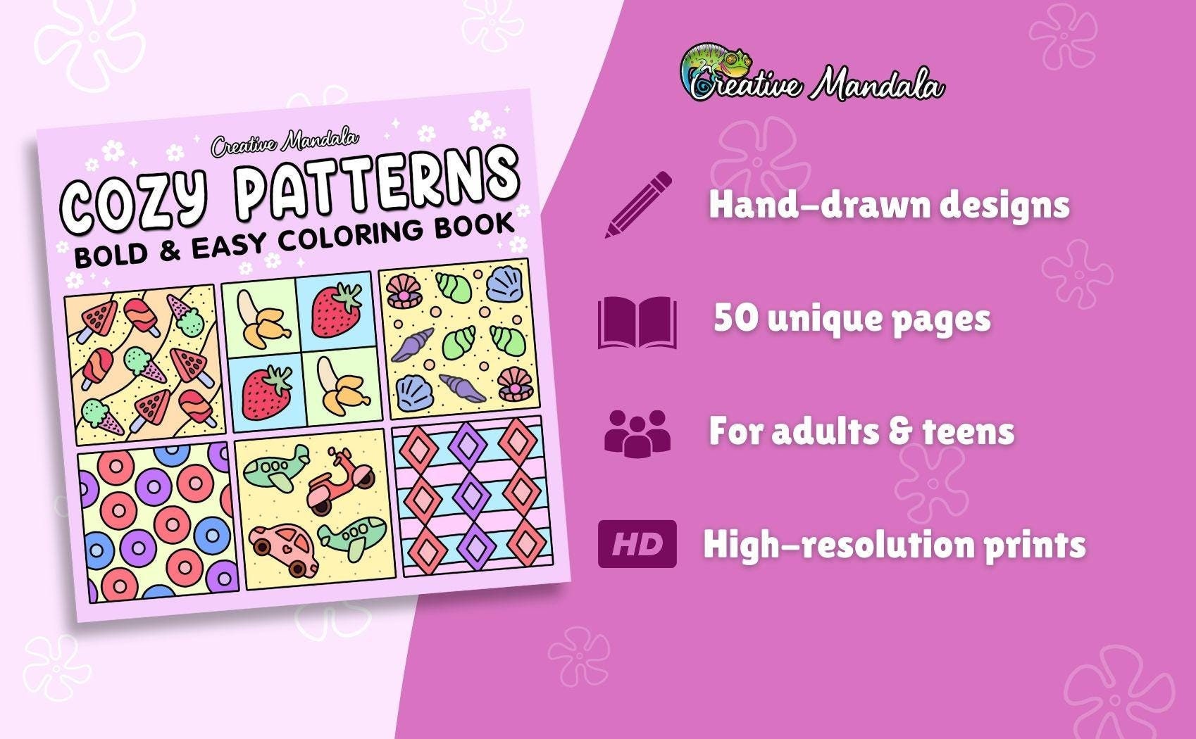 Cozy Patterns: Bold and Easy Coloring Book for Adults and Kids ...