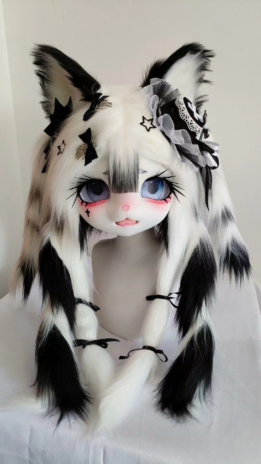 Gothic Cat Furry Head With 1 Pair of Paws Finished Fursuit Kig Head ...
