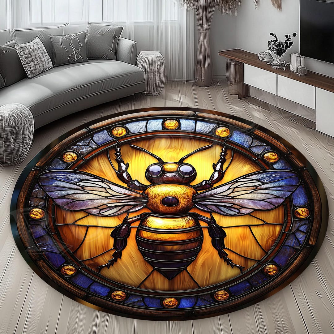 Bee Themed Rug, Round Bee Rug,animal Round Mat, Honeycomb Patterned ...