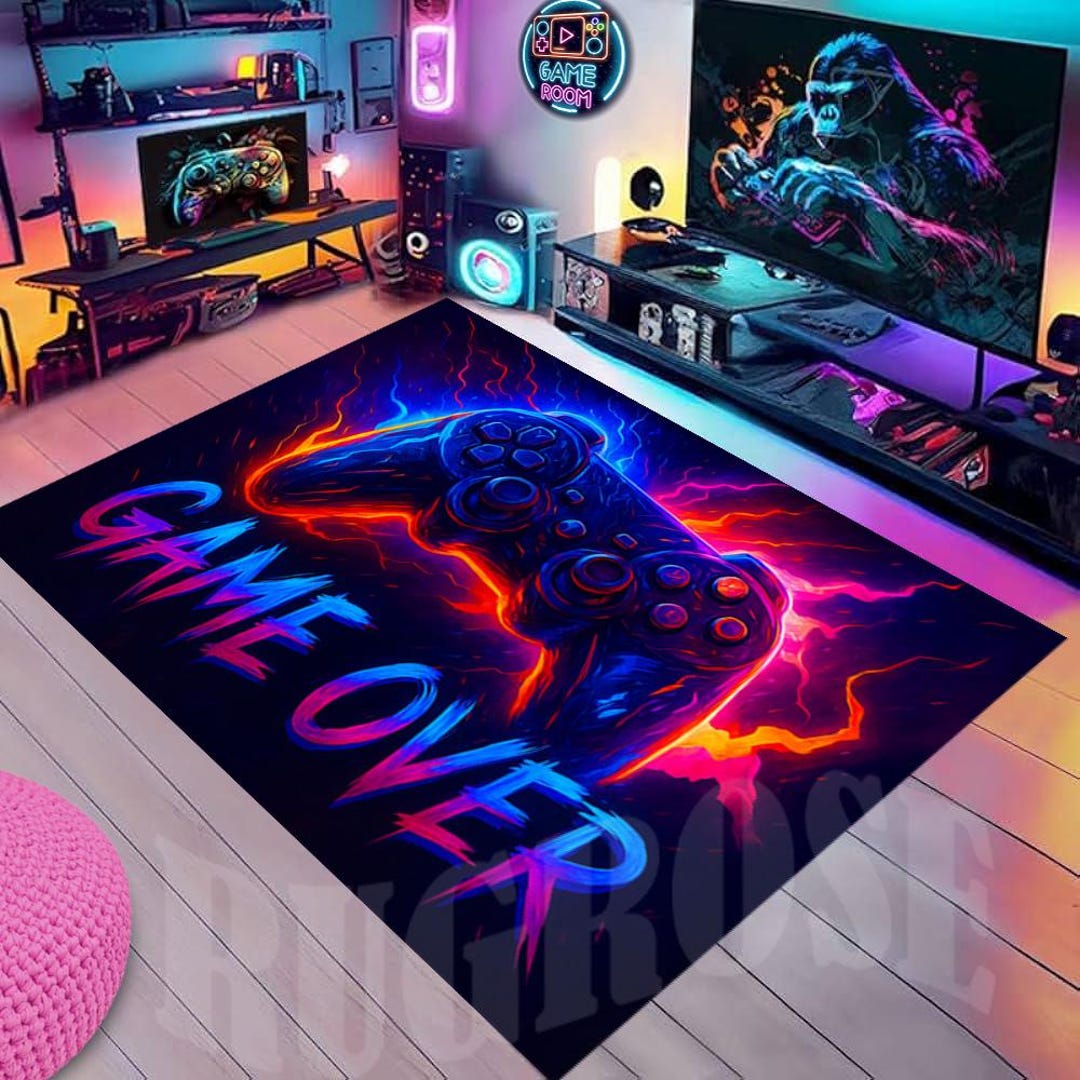 Neon Game Controller Rug, Gaming Room Decor - Etsy
