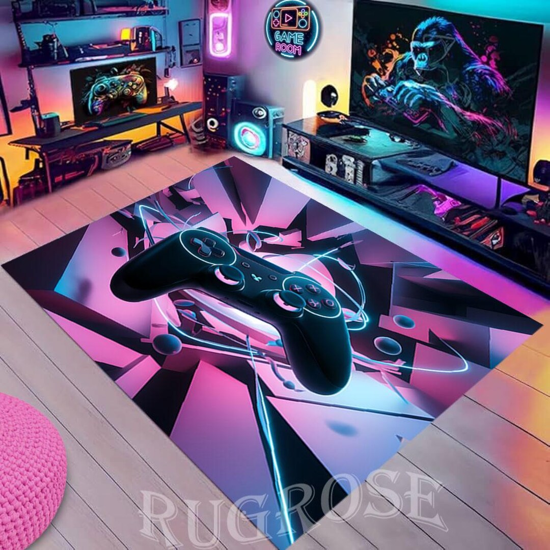 Game Controller Rug, Neon Game Controller, Gamer Rug, Game Room Rug ...