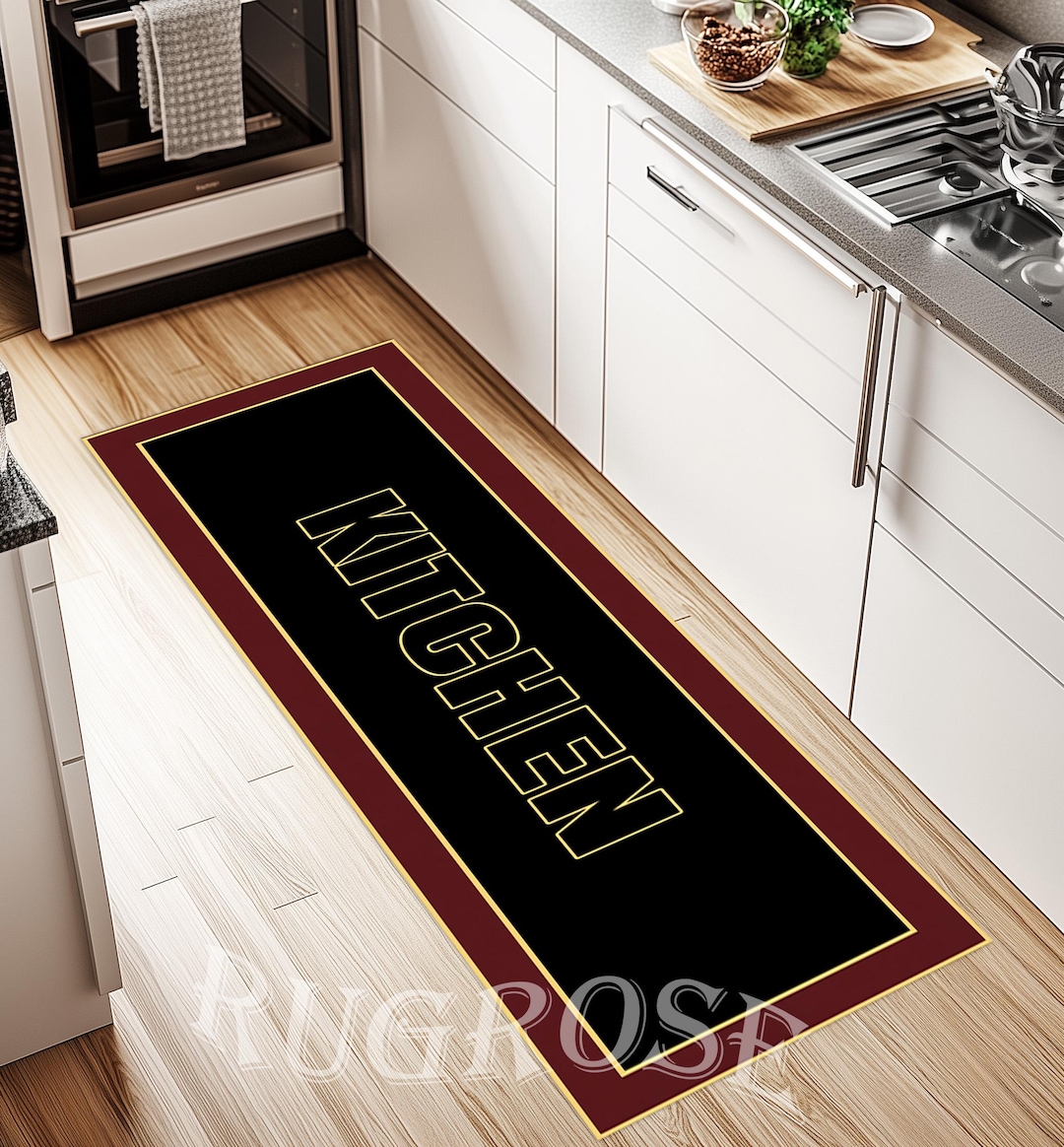 Kitchen Rug, Gold and Red Kitchen Rug,kitchen Area Rug, Stone Look ...