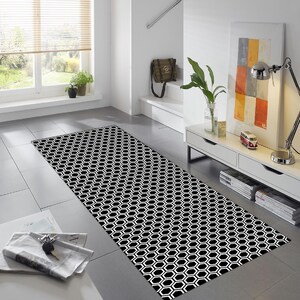 Runner, Honeycomb Rug, Black White Rug, Honeycomb Runner Rug, Hallway ...