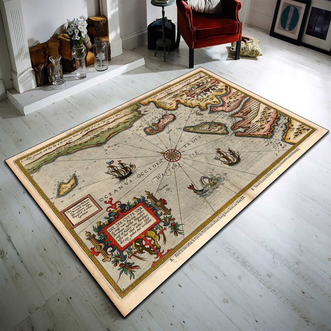 Old Nautical Map, Map Rug, Compass Rug, World Map Rug, Nautical Pattern ...