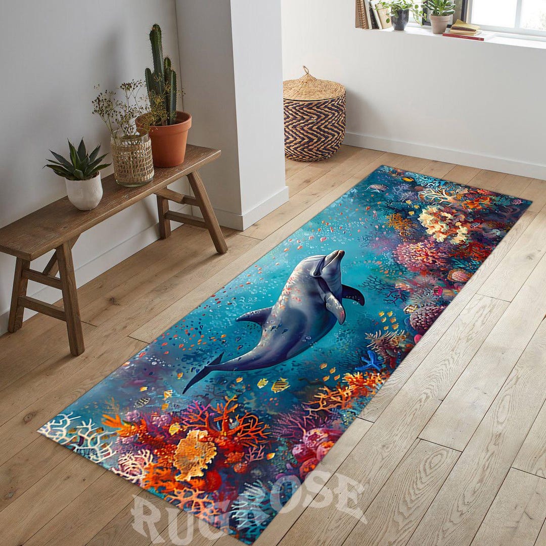 Dolphin Fish, Dolphin Fish Rug, Dolphin Fish Runner Rug,colorful Corals ...