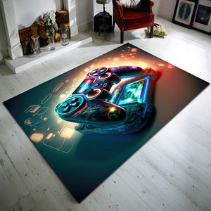 Gamer Rug, Game Controller, Neon Game Controller, Game Room Rug, Gaming ...