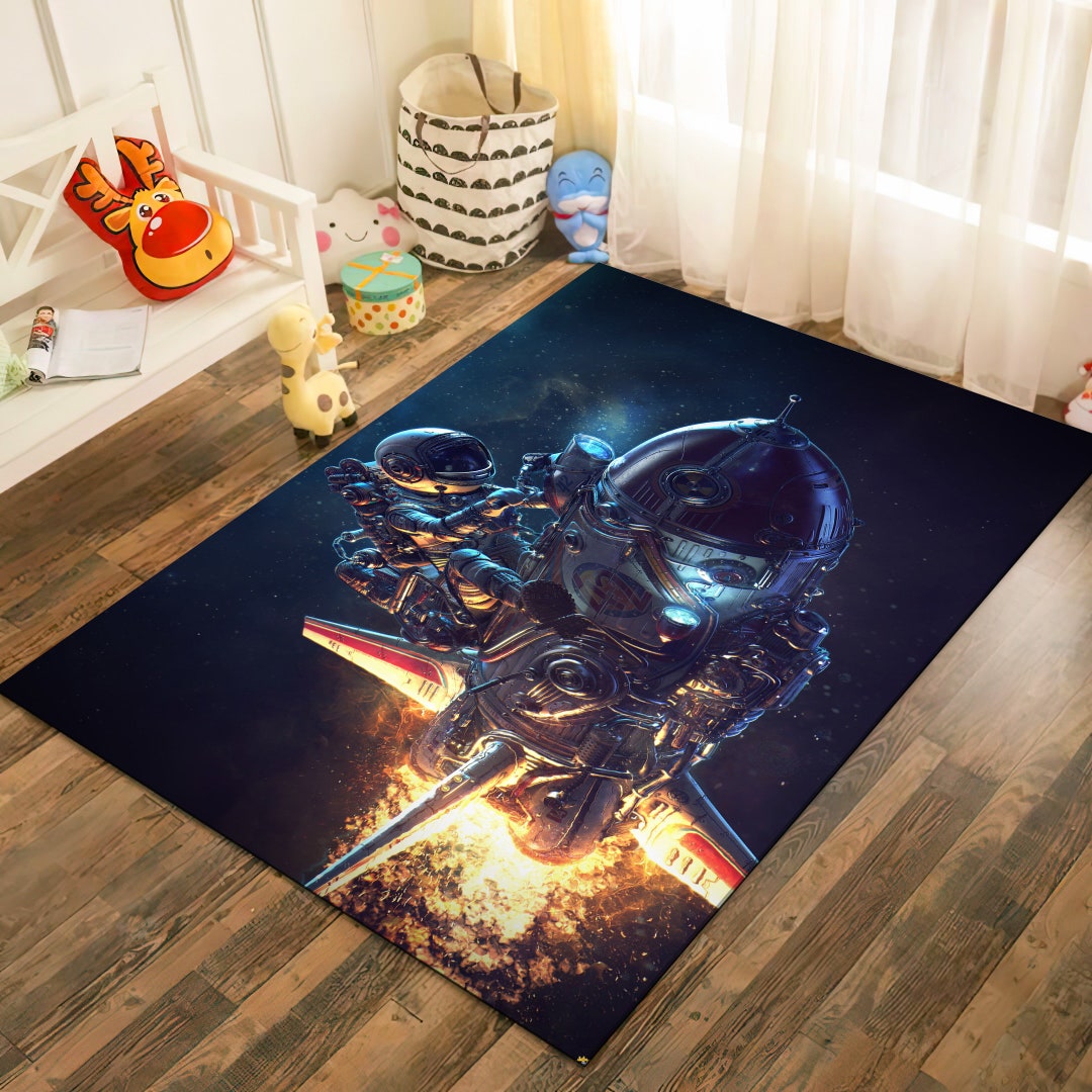Astronaut Rug, Kids Rug, Space Rug, Astronaut in Outer Space, Planets ...