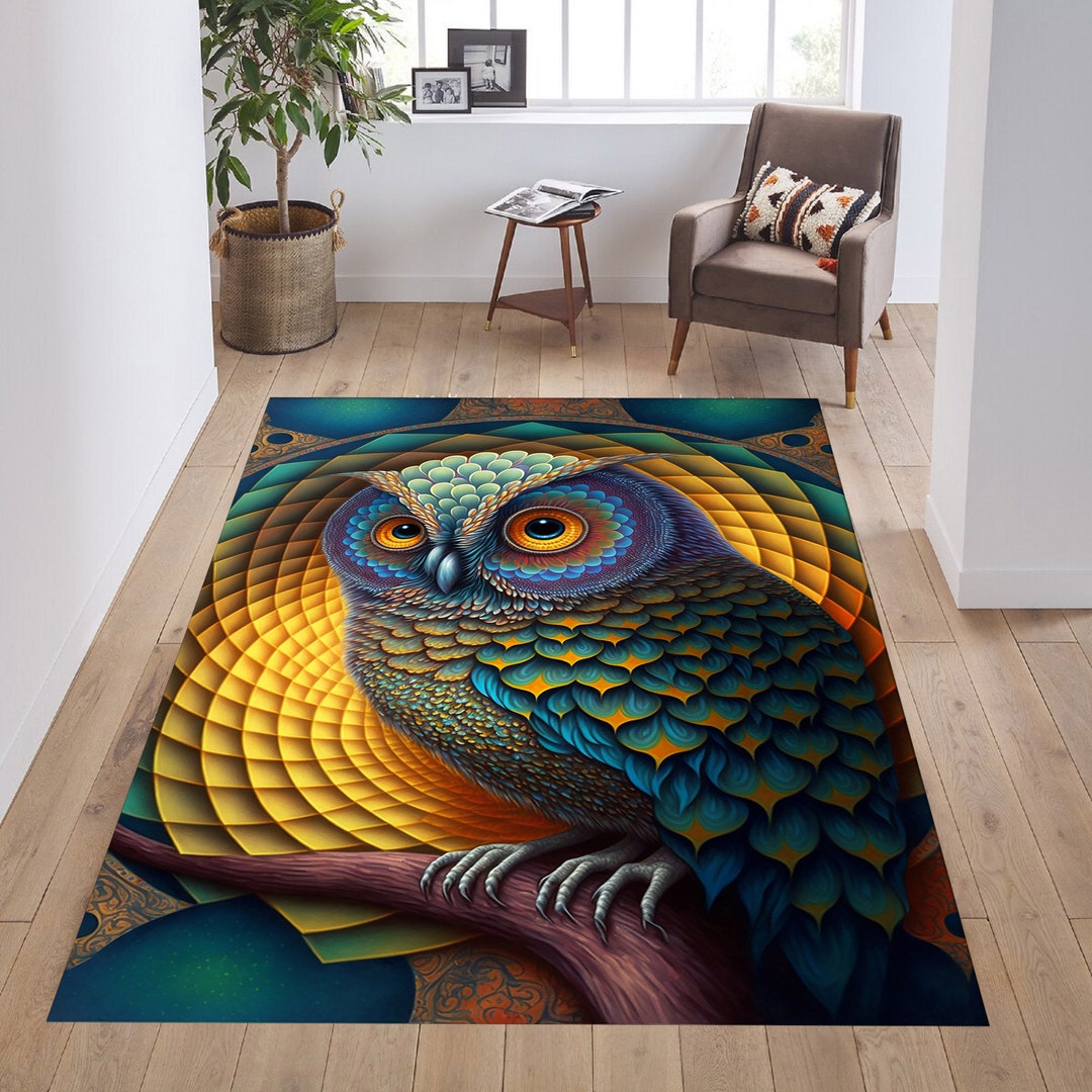 Owl Rug, Owl Pattern Rug, Colorful Animal Rug, Owl Art, Home Decor ...