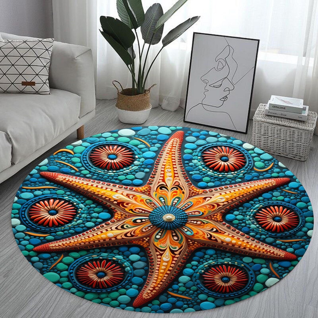 Sea Rug, Starfish, Starfish Rug, Beach Rug, Starfish Round Rug, Gift ...