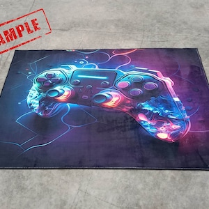 Gamer Rug, Game Controller, Neon Game Controller, Game Room Rug, Gaming ...