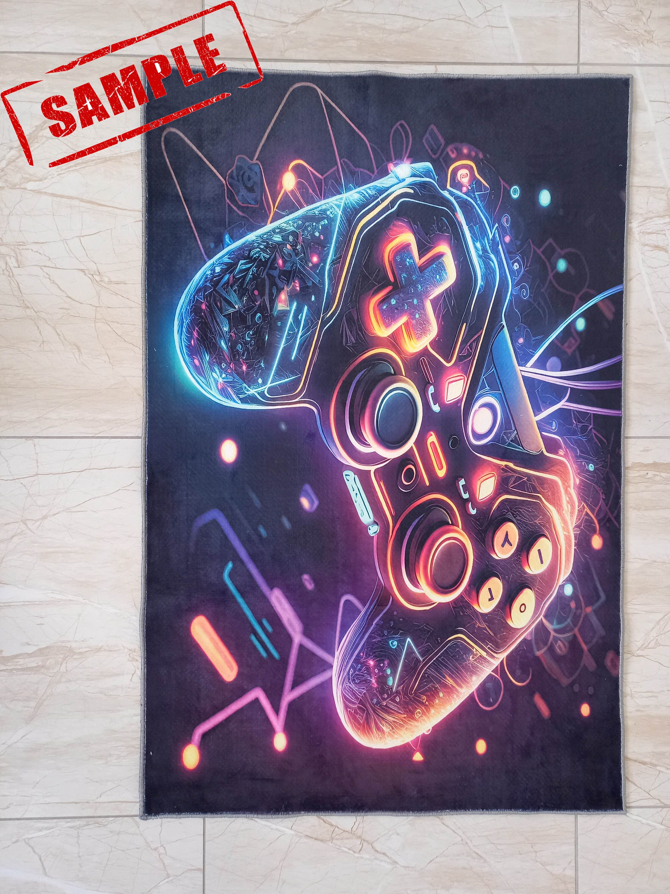 Neon Game Controller Rug, Gamer Room Decor - Etsy