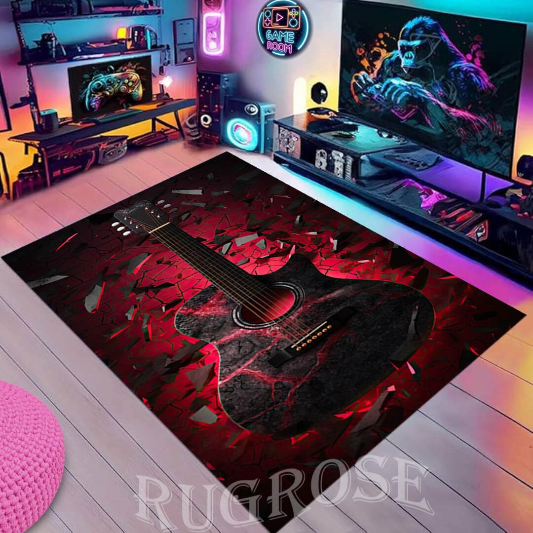 Guitar,red Guitar Rug, Guitar Themed Rug, Guitar Design Rugs, Music Rug ...