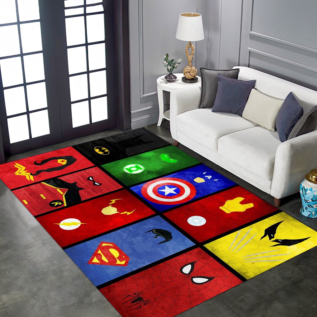 Super Hero Rug, Superheroes Rug, Kids Bedroom Rug, Superhero Pattern ...