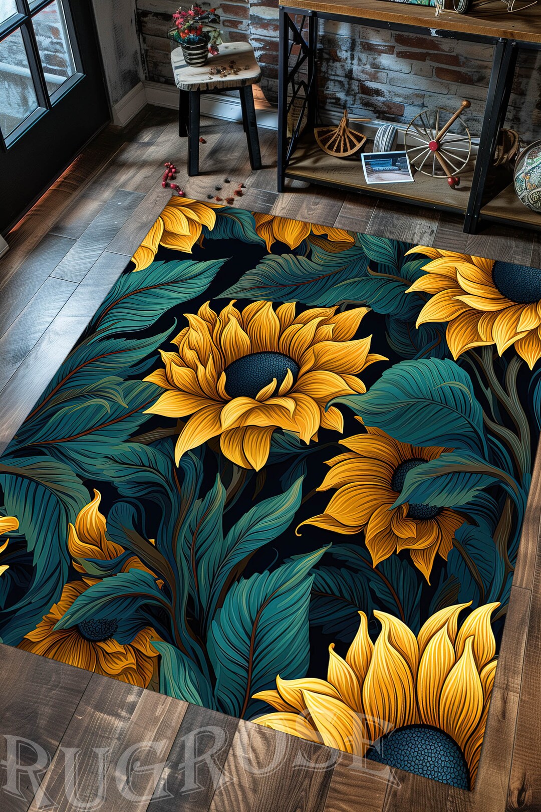Sunflower,sunflower Pattern Rug, Colorful Sunflower Rug, Home Decor Rug ...
