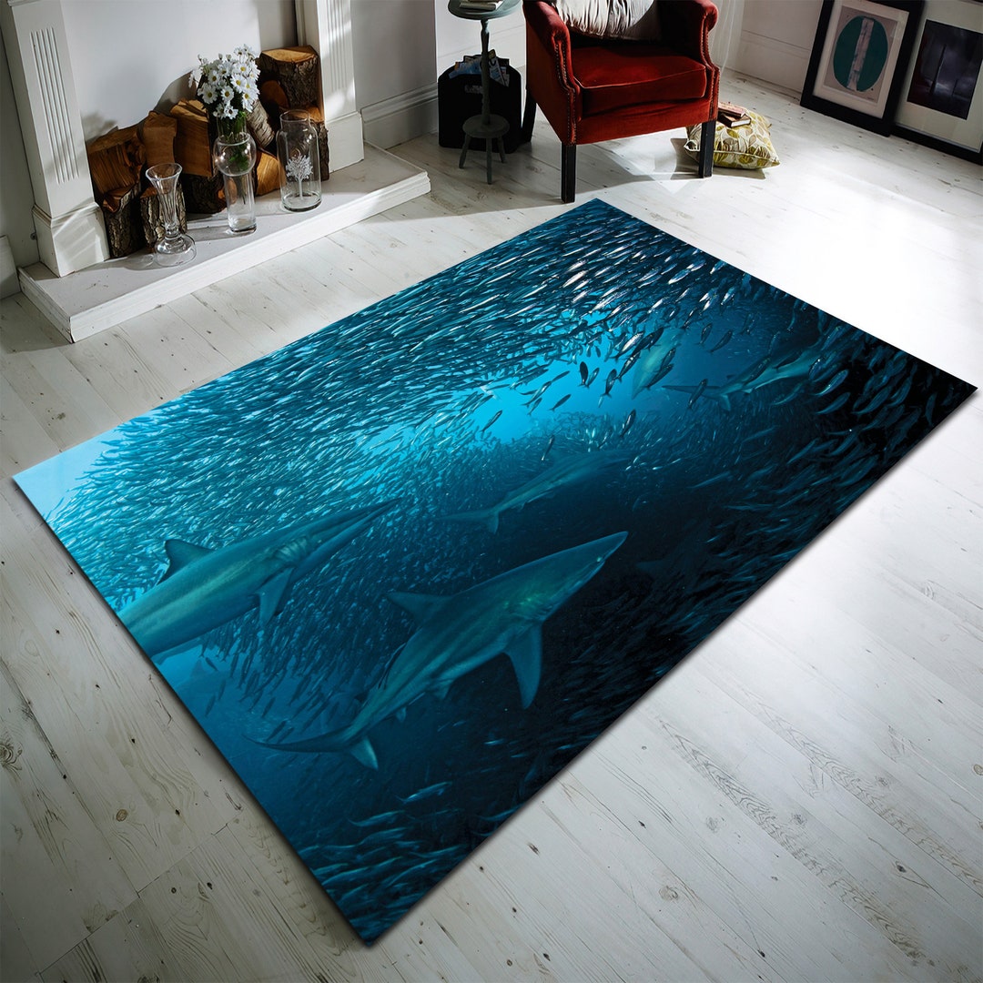 Shark Rug Hunter Sharkshark Pattern Rug Shark Ocean Theme - Etsy