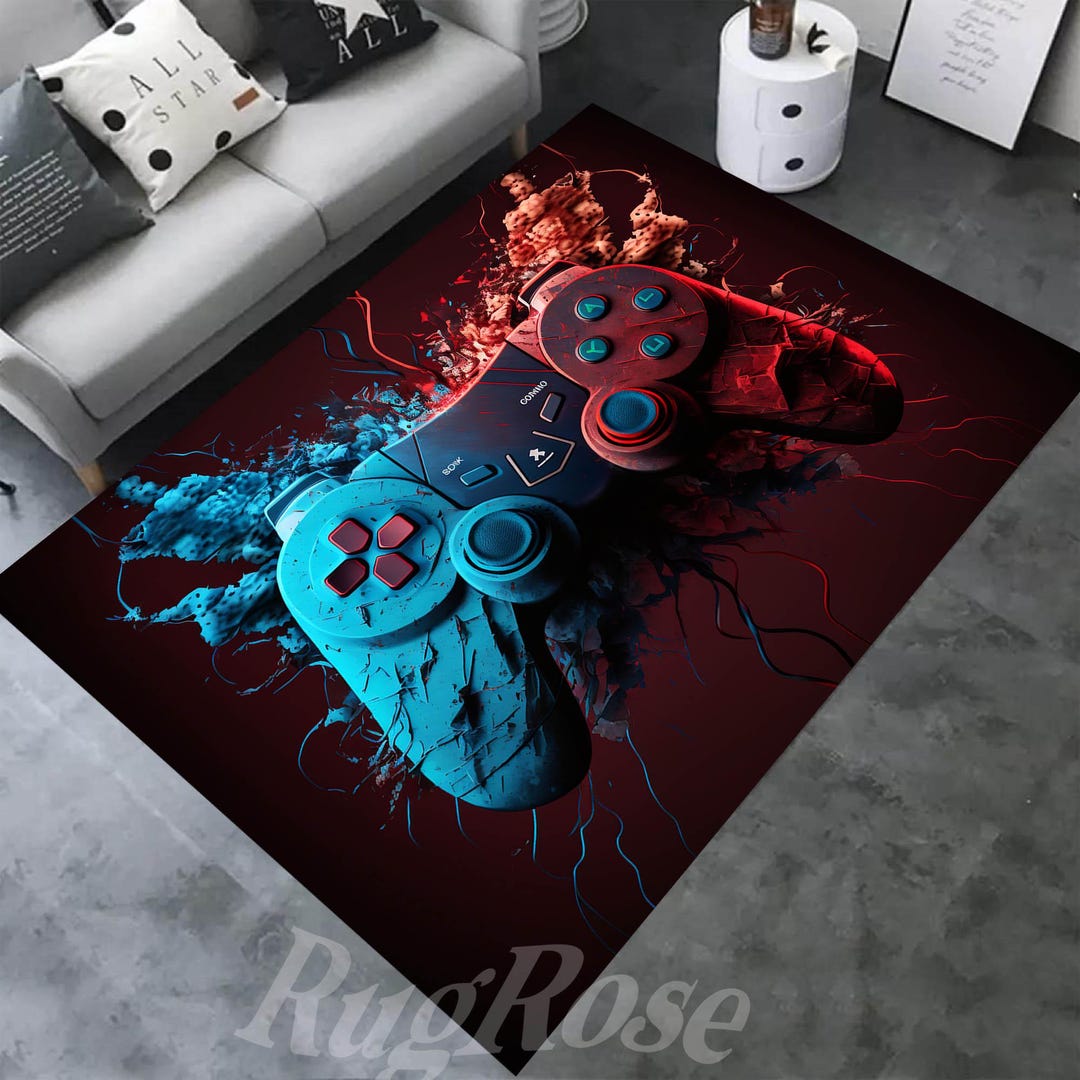 Game Controller Rug, Neon Game Controller, Gamer Rug, Game Room Rug ...
