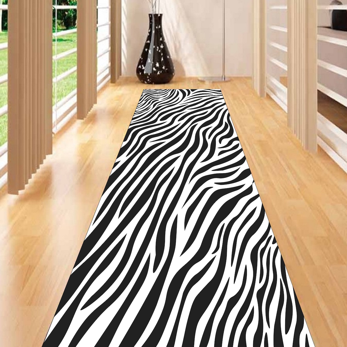 Zebra Print Runner Rug, Black and White Hallway Carpet, Non-slip - Etsy