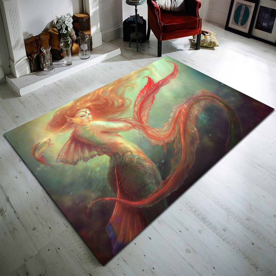 Mermaid Rug, Mermaid Pattern Rug, Mermaid Area Rug, Nautical Decor ...