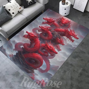 Red Dragon Rug, Dragon Rug, Dragon Pattern Rug, Dragons Rug, Japanese ...