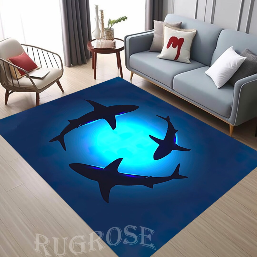 Shark Rug, Shark Pattern Rug, Shark, Ocean Theme Rug, Nautical Decor ...
