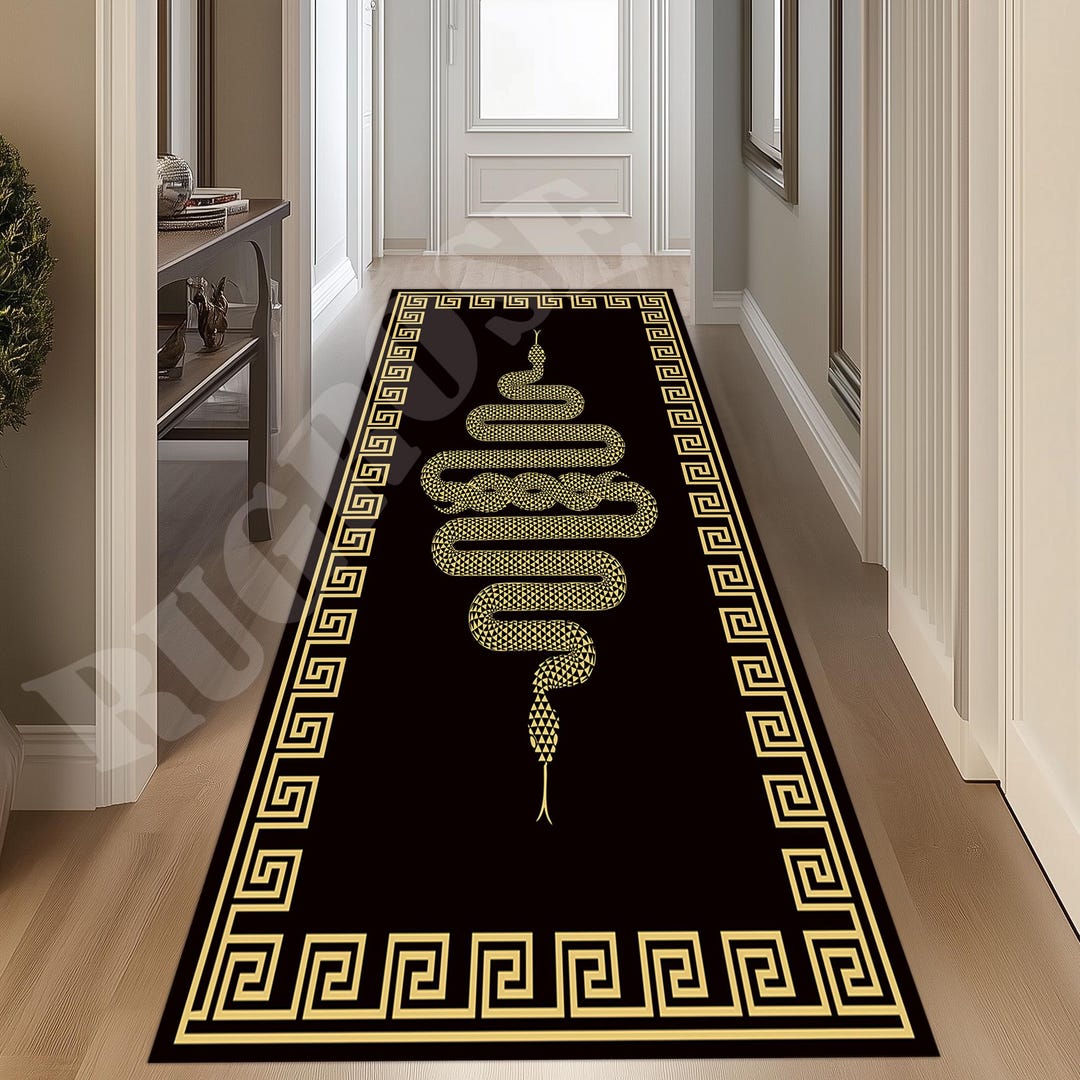 Gold Snake Runner Rug, Greek Key Border, Black Modern Decor - Etsy