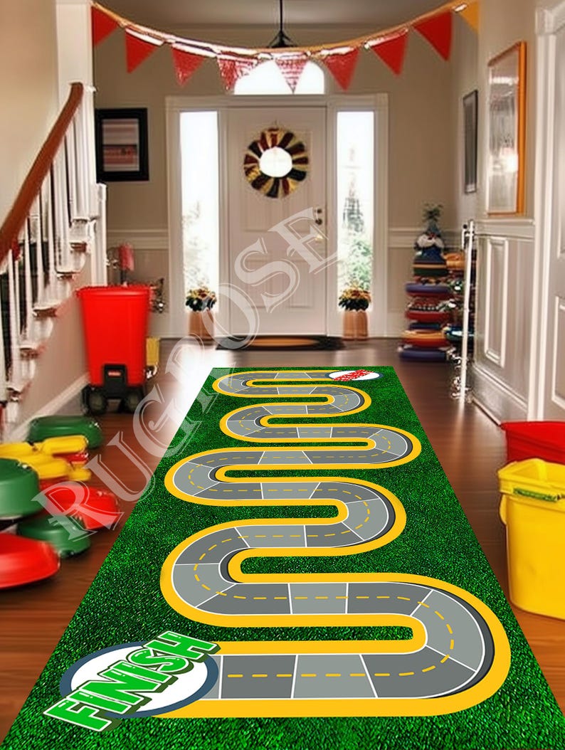 Race Track Runner Rug, Kids Road Play Mat, Non-slip Cotton Base - Etsy