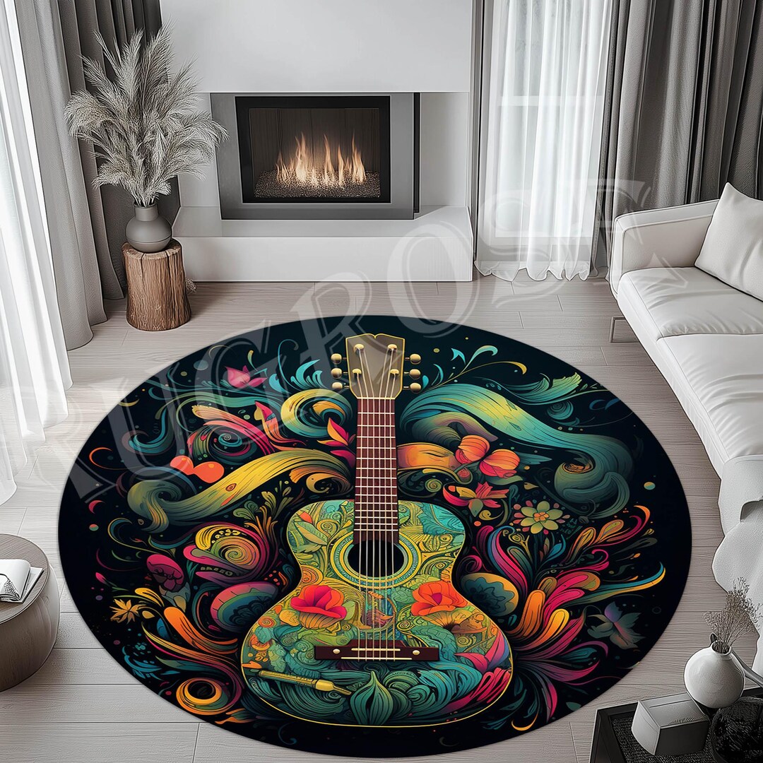 Guitar Rug,round Guitar Rug,neon Guitar Rug,music Room Rug,guitar ...