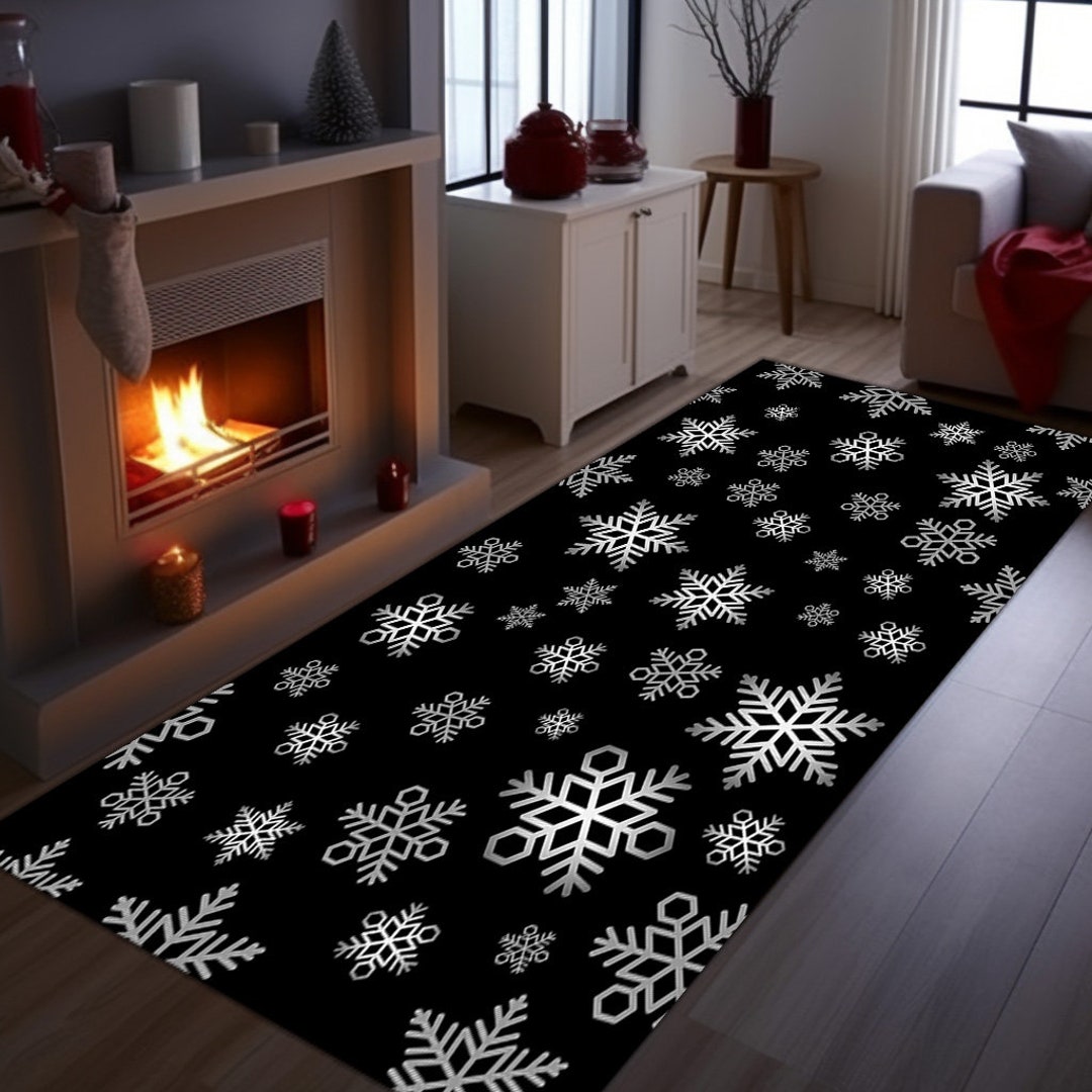 Snowflake Rug, Snowflake Runner Rug, Christmas Runner Rug, White ...