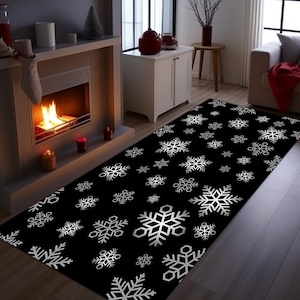 Snowflake Rug, Snowflake Runner Rug, Christmas Runner Rug, White ...