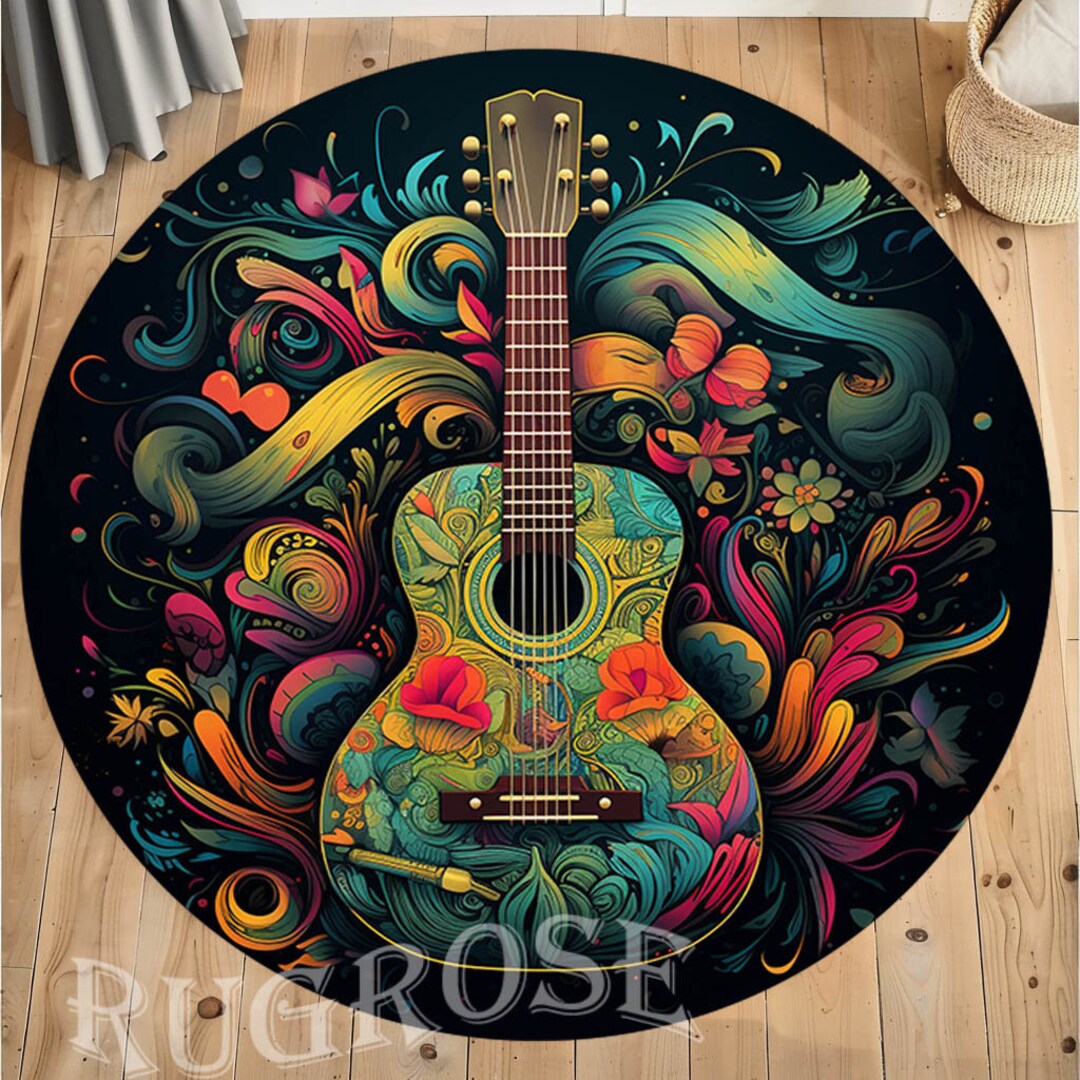 Guitar Rug,round Guitar Rug,neon Guitar Rug,music Room Rug,guitar ...